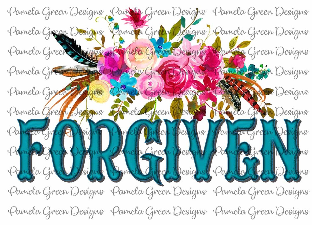 Forgiven Boho Watercolor Floral Flower Turquoise Sublimation Design ...