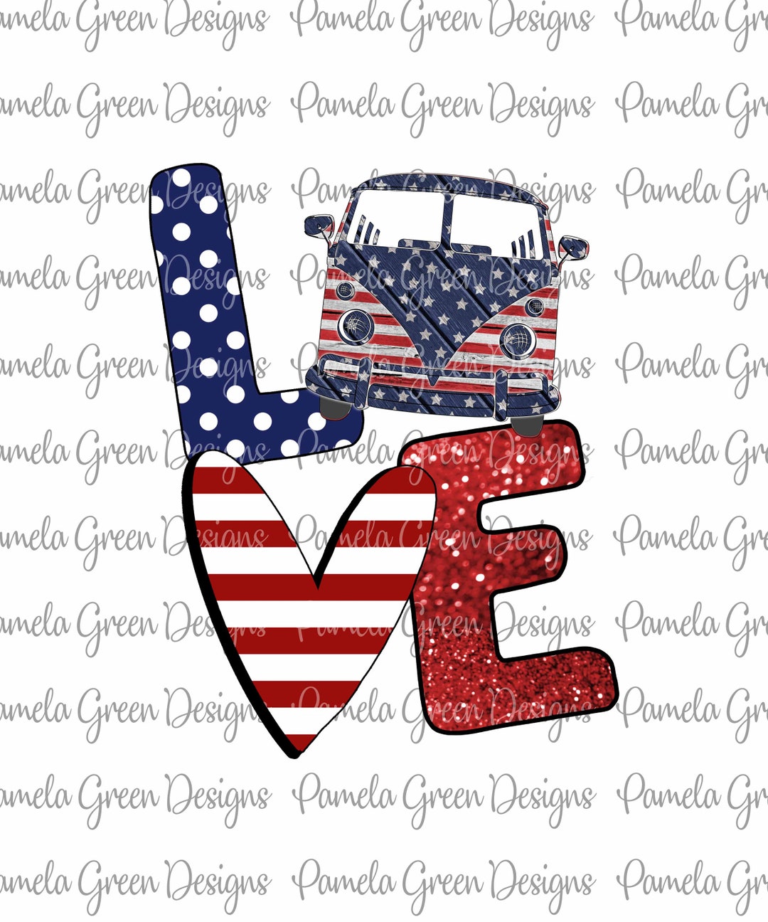 Love Patriotic Retro Vintage Bus Patriotic America Flag Fourth 4th of ...