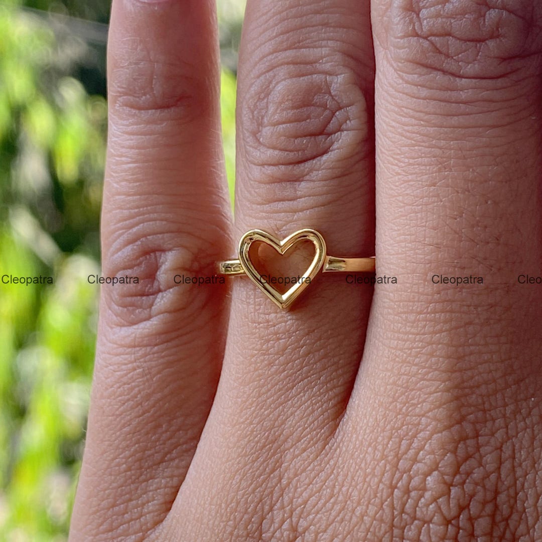 10K Yellow Gold Open Heart Ring, Minimalist Love Band, Everyday Dainty ...