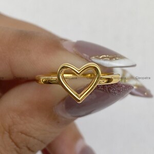10K Yellow Gold Open Heart Ring, Minimalist Love Band, Everyday Dainty ...