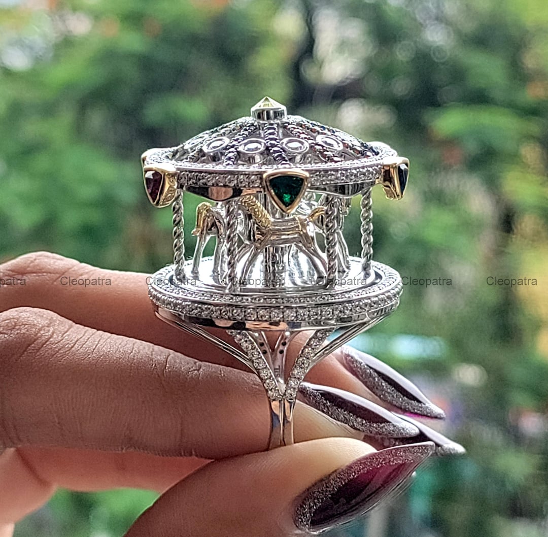 Carousel Gemstone Ring: 6.32CT Multi-cut Argentium Silver Statement ...