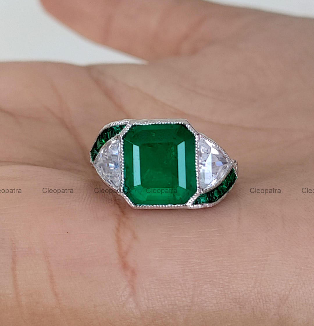 Art Deco Emerald Ring: 935 Argentium Silver CZ, Vintage Style - Etsy