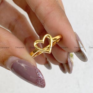 10K Yellow Gold Open Heart Ring, Minimalist Love Band, Everyday Dainty ...