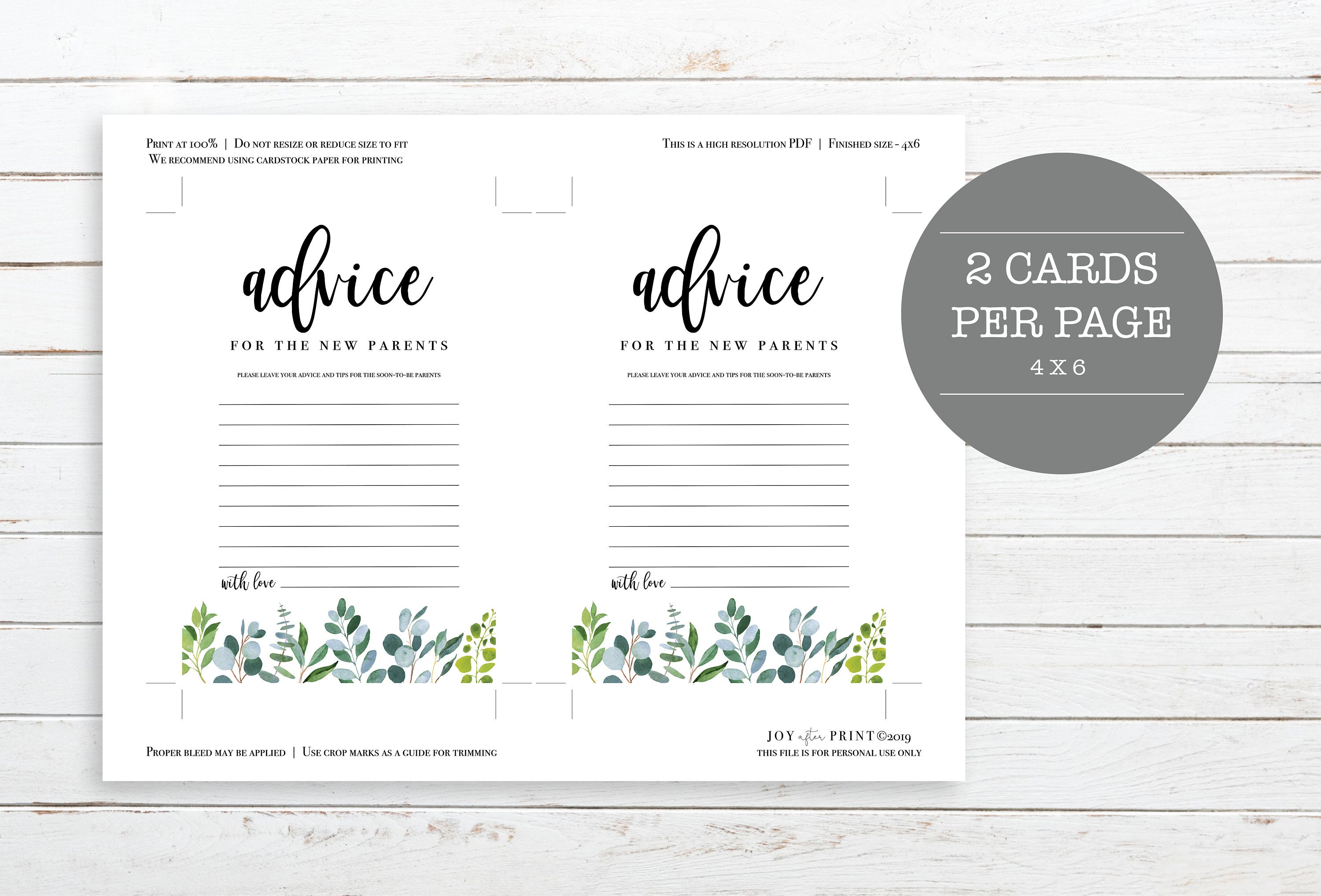 Greenery Advice Sign and Card, Advice for New Parents Card Printable ...