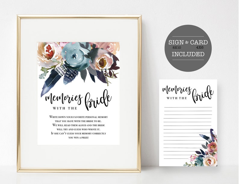Memories of the Bride Sign and Card Printable, Boho Bridal Shower ...