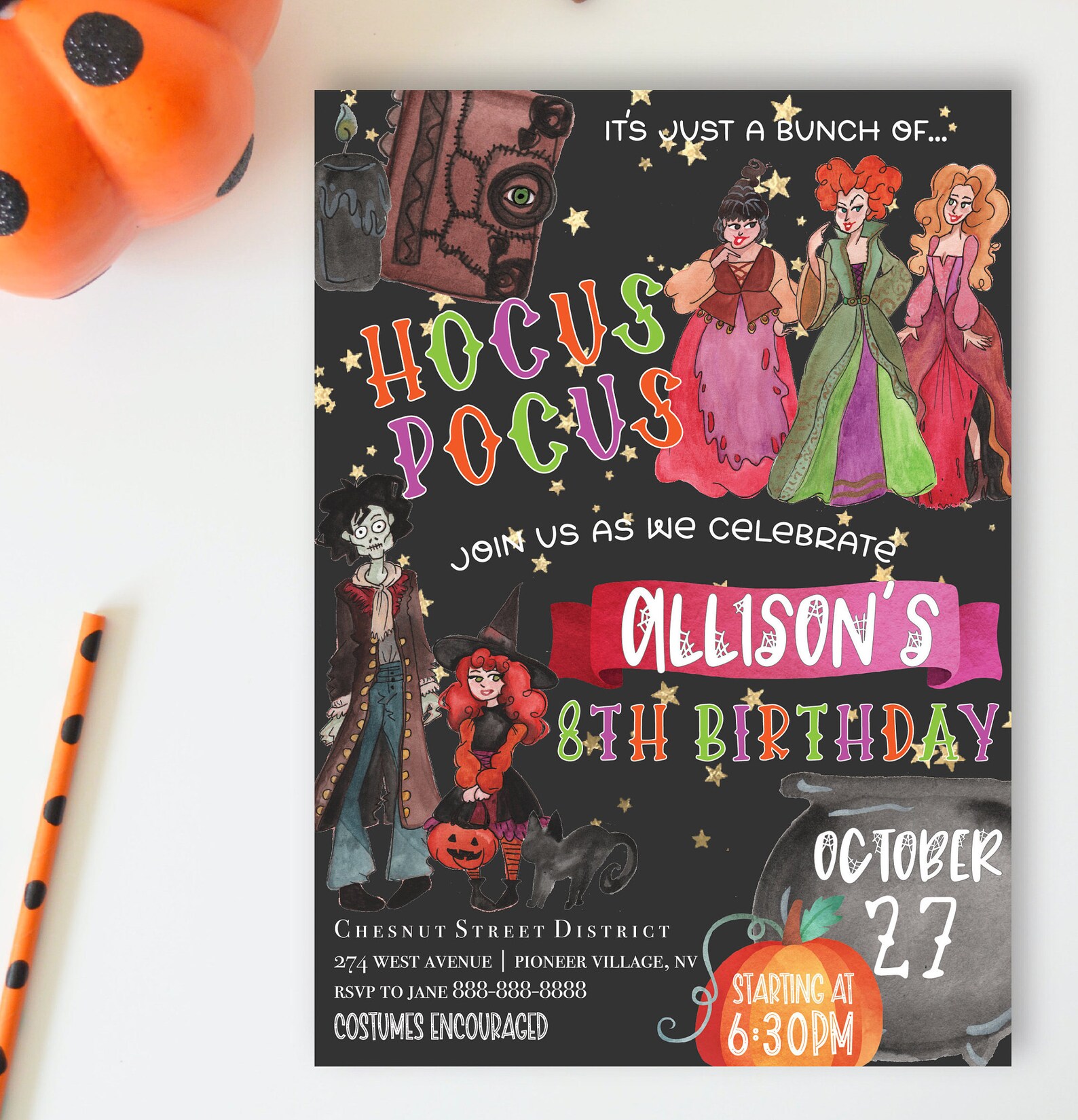 Hocus Pocus Birthday Invitation, Halloween Birthday Invitation, Digital ...