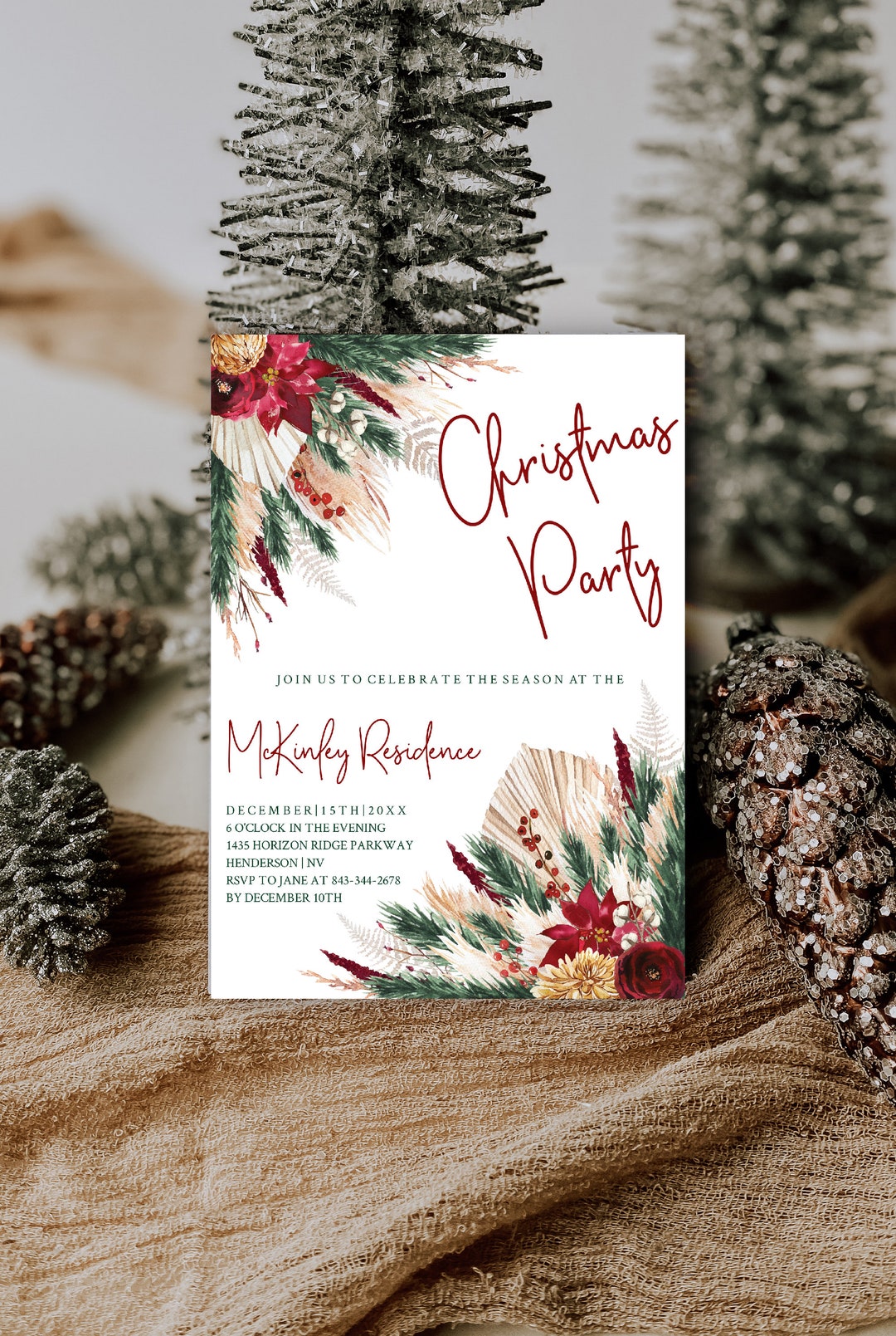 Boho Christmas Party Invitation, Christmas Party, Boho Holiday Party ...