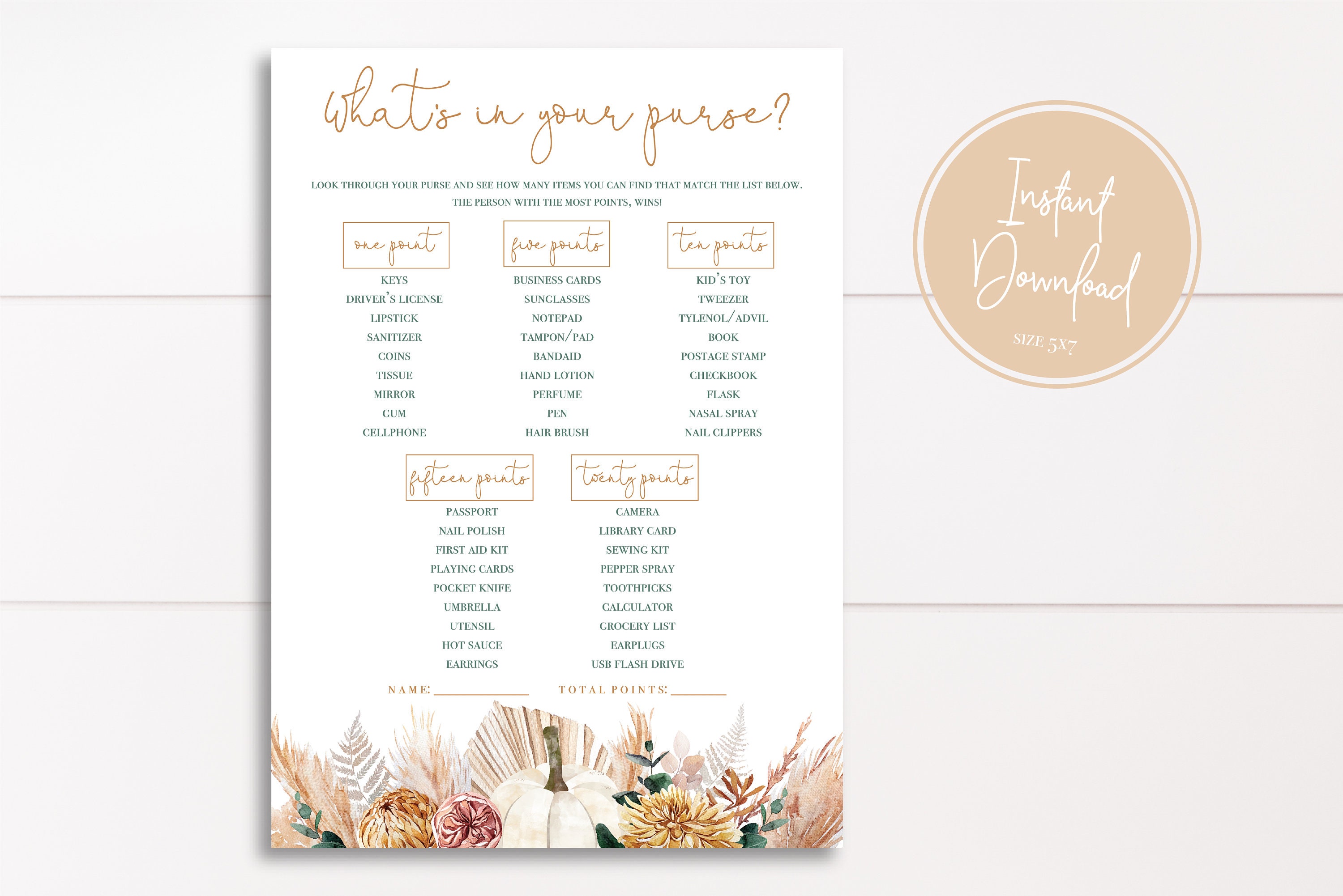 What's in Your Purse Baby Shower Game, Baby Shower Printable, Digital ...