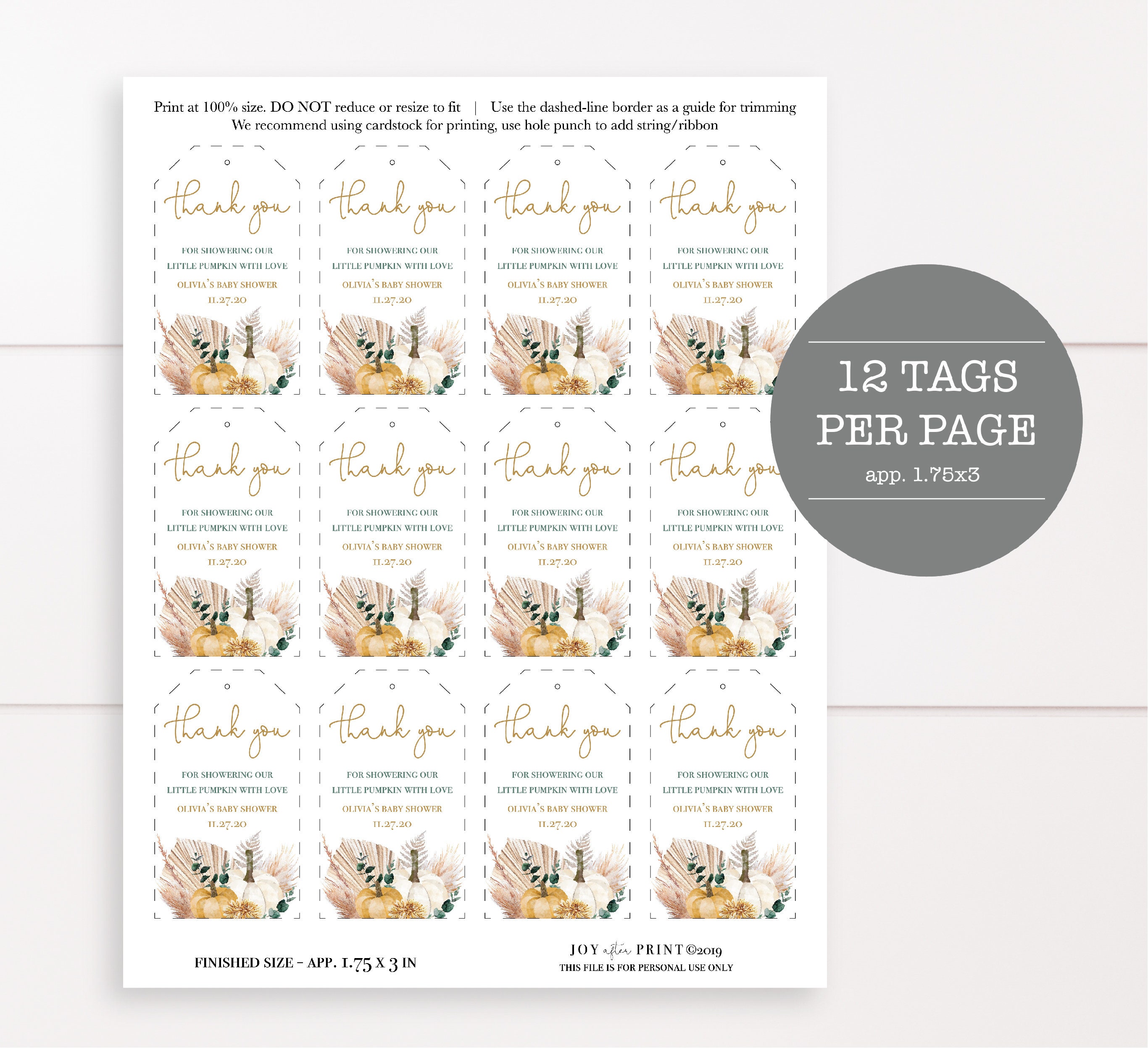 Little Pumpkin Thank You Tags, Digital Favor Tags, Printable Tags, Fall ...