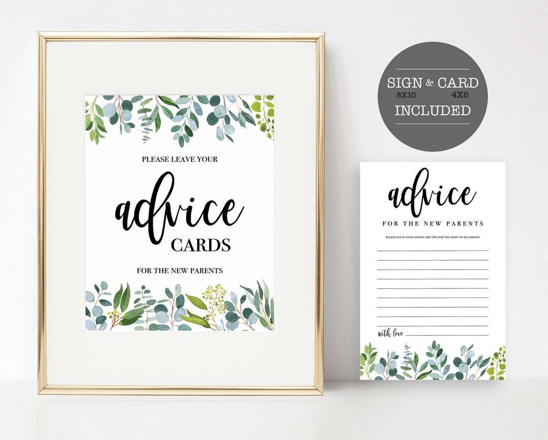 Greenery Advice Sign and Card, Advice for New Parents Card Printable ...