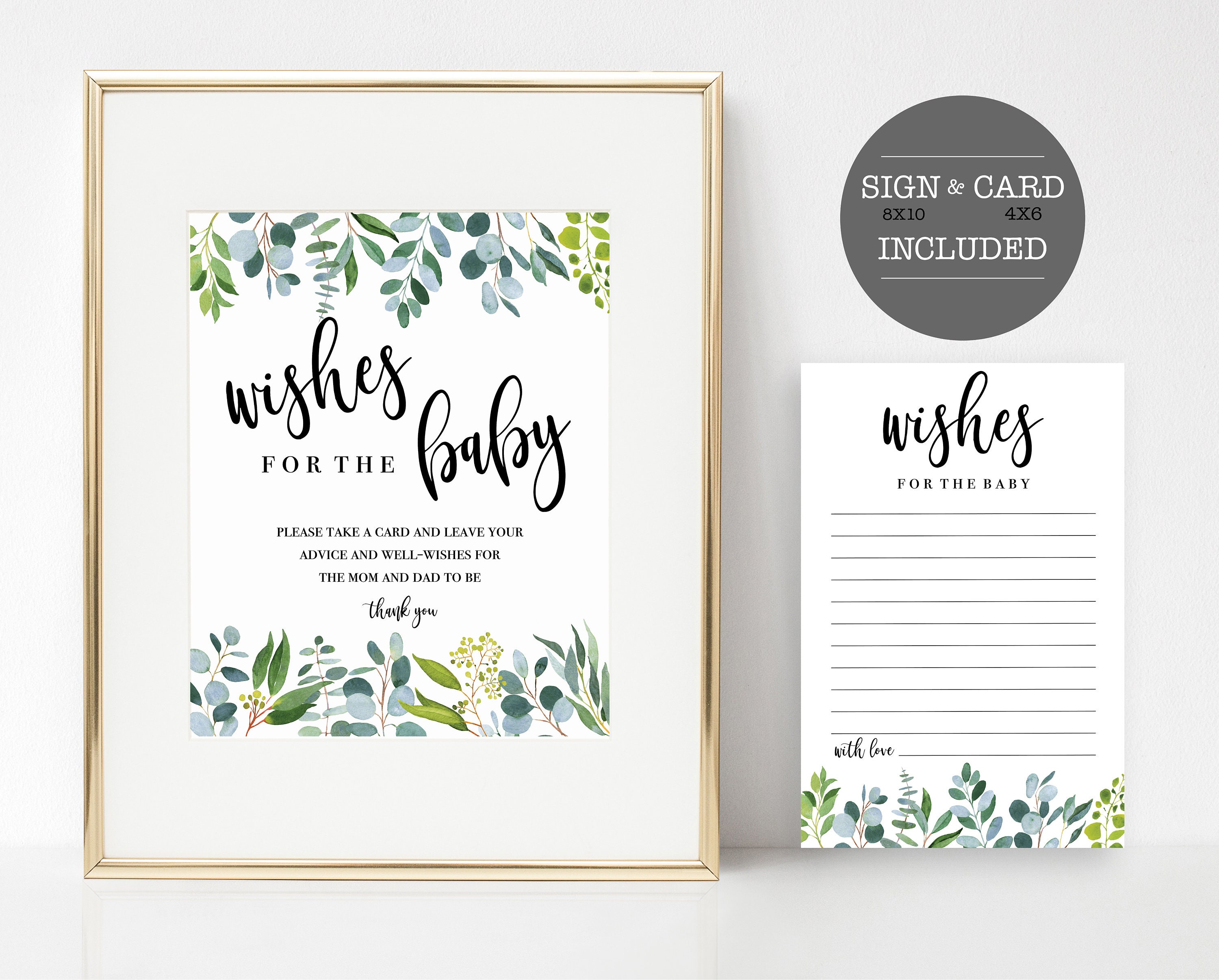 Wishes for Baby Sign and Card Printable Greenery Wishes for - Etsy