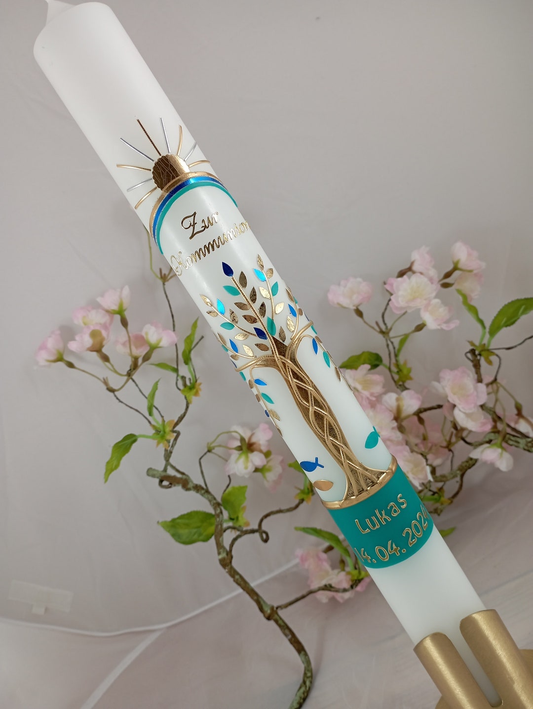 Christening Candle - Baptism Candle - Tree of Life - Communion Candle ...