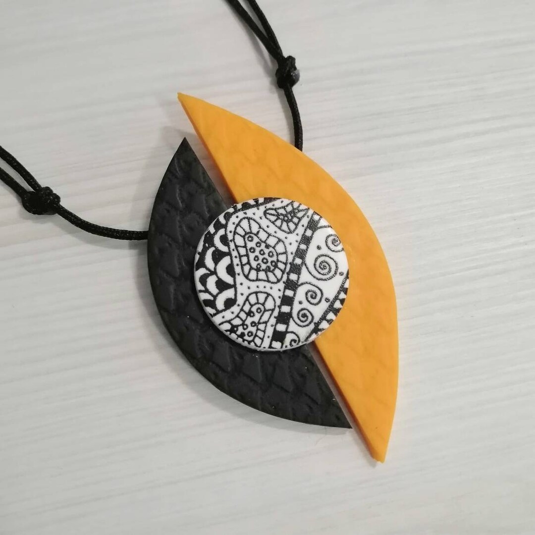 Yellow Asymmetric Polymer Clay Pendant Necklace / Big Bold Statement ...