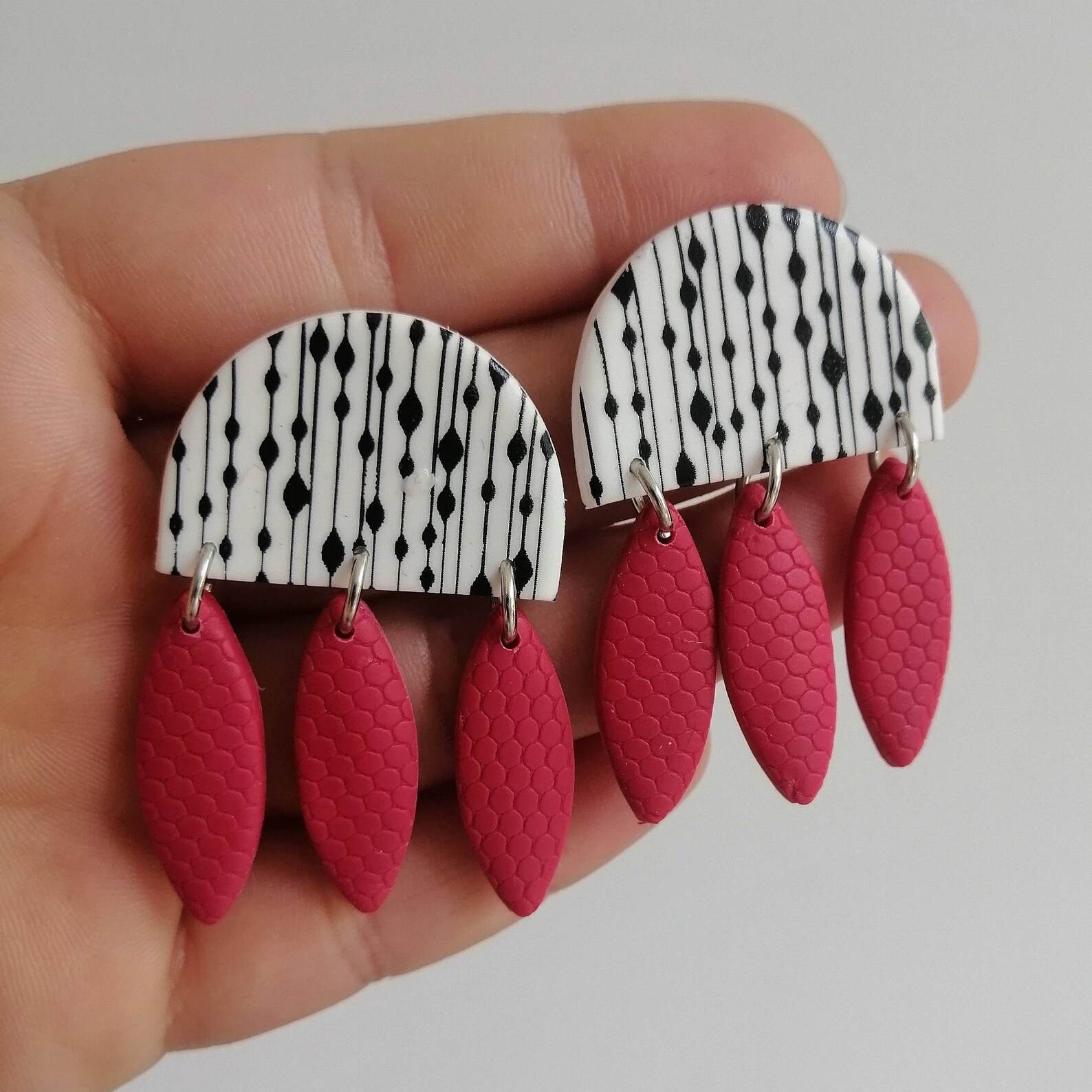 Bold Pink Dangle / Bright Trendy Clay Earrings / Unusual - Etsy