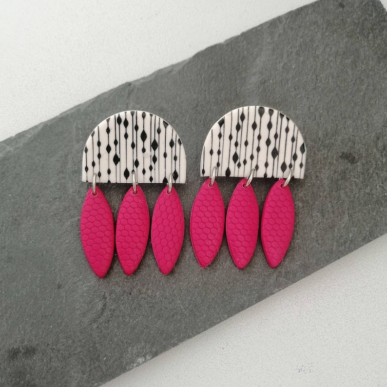 Bold Pink Dangle / Bright Trendy Clay Earrings / Unusual - Etsy