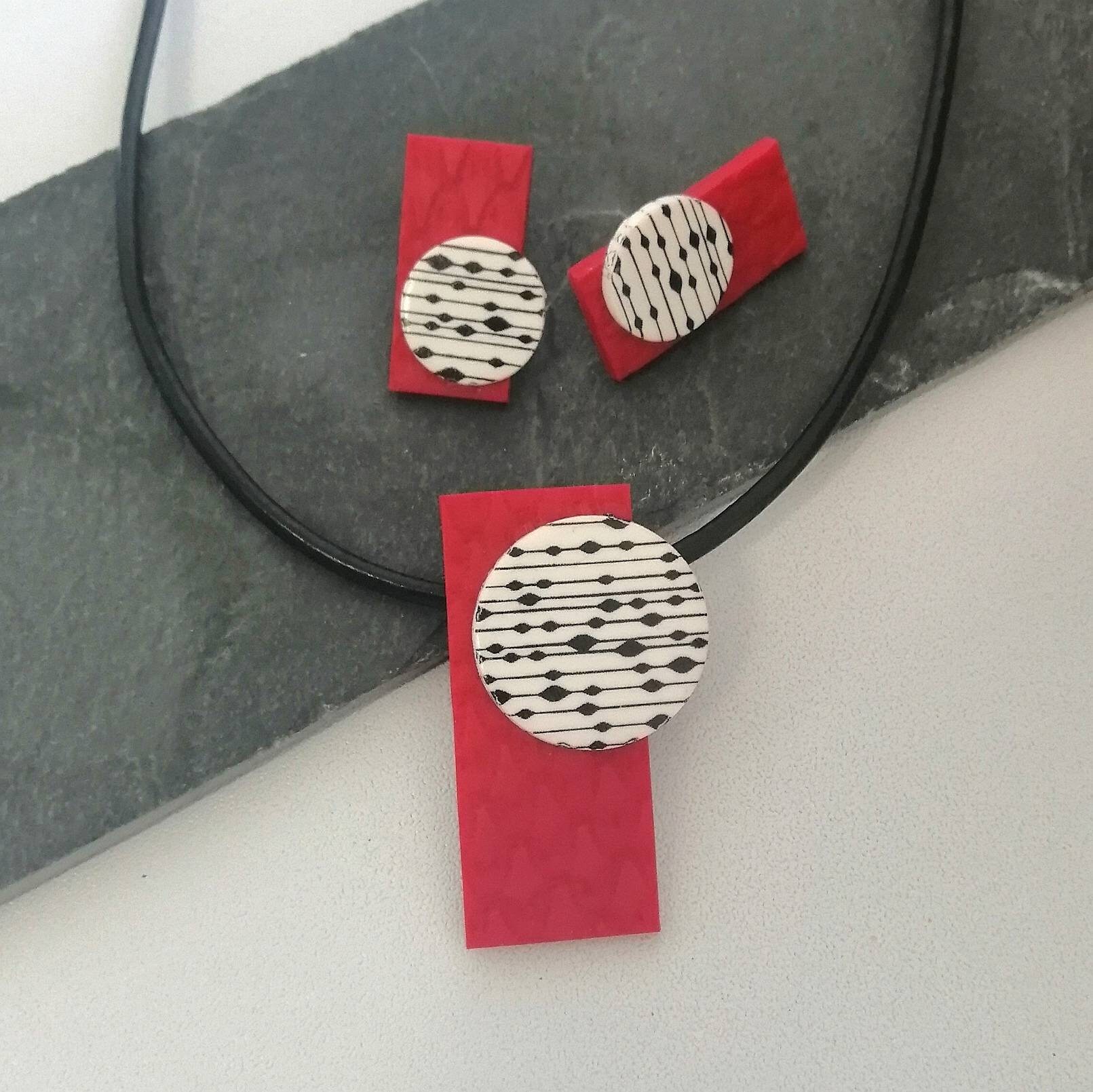 Contemporary Geometric Red Polymer Clay Jewelry Set / Bold Statement ...