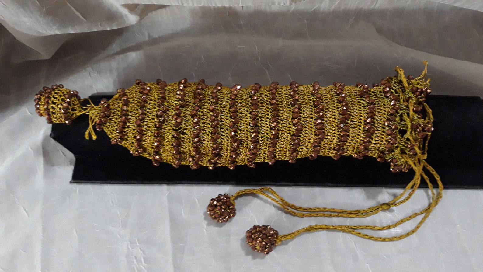 Antique Crocheted Drawstring Bag With Faceted Antiqued Gold Glass Beads ...