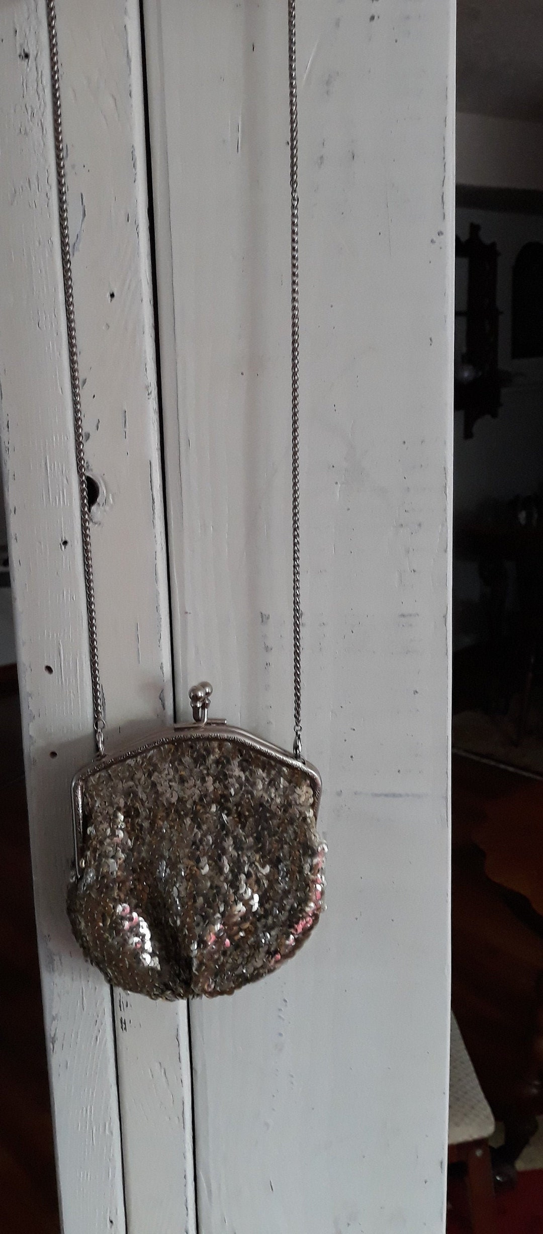 Antique Sequin Done on Silk Lining Shoulder Chain of 14" Can Be a Bride ...