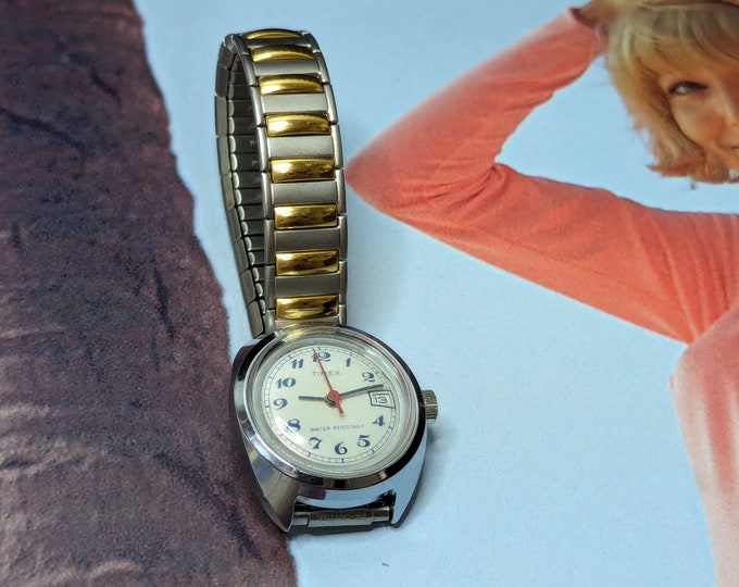 Timex Watch Wind up Watch Women Time and Date Stretchable Band Will Fit ...