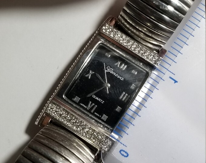 GENEVA Watch Glam Dazzle With Rectangle Face 1 1/2" X 1" Quartz Watch ...
