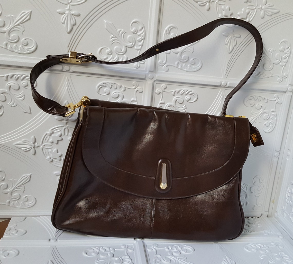 Rare and Retro Vintage Shoulder Bag Brown Leather and inside | Etsy