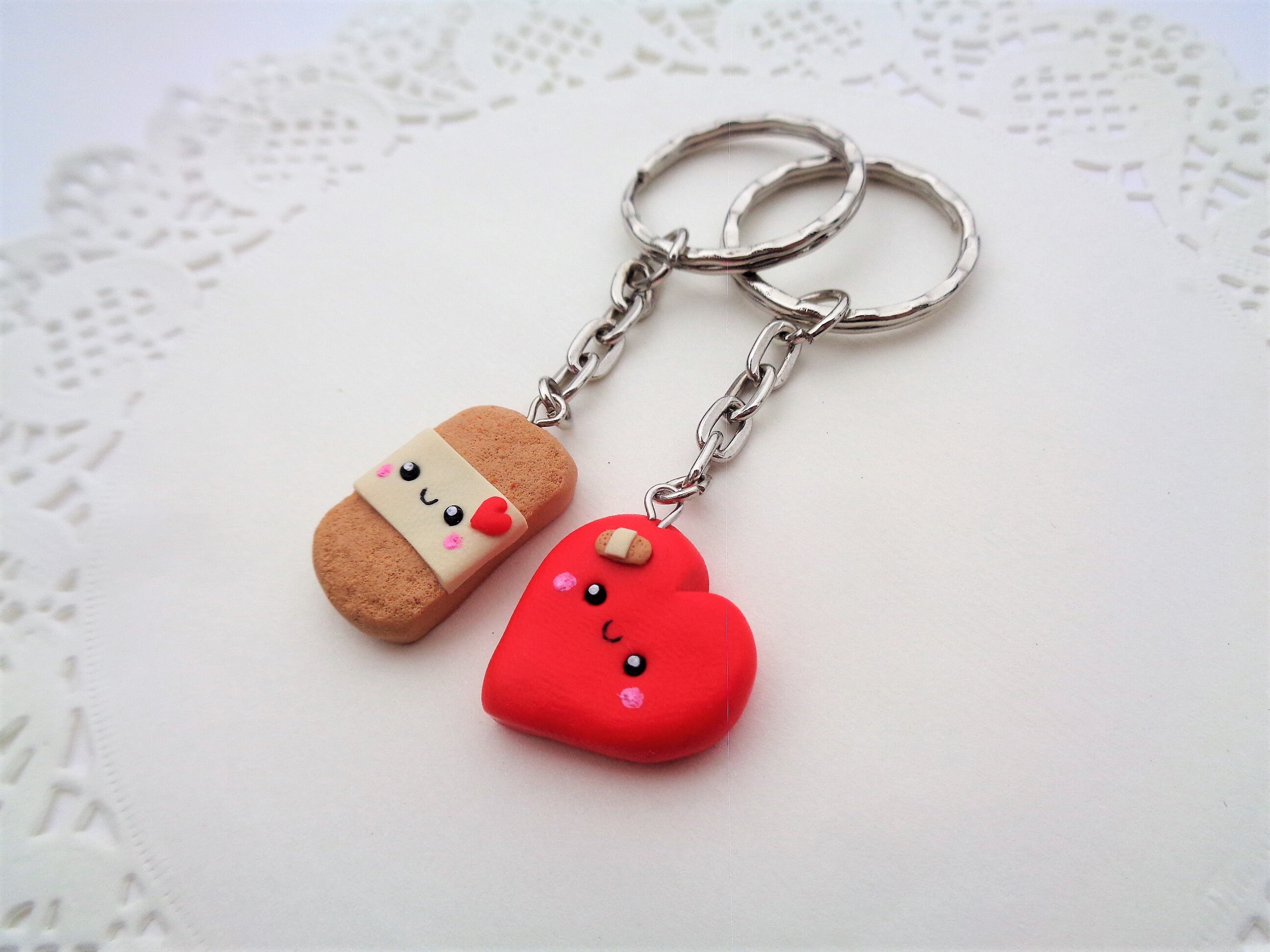 Handmade Polymer Clay Couple Keychains – Heart and Band-aid, Valentine ...