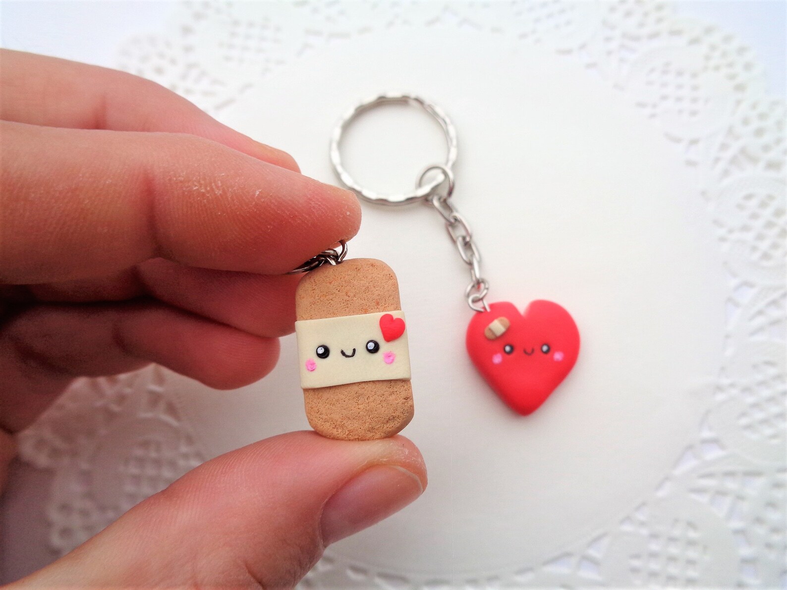 Handmade Polymer Clay Couple Keychains – Heart and Band-aid, Valentine ...