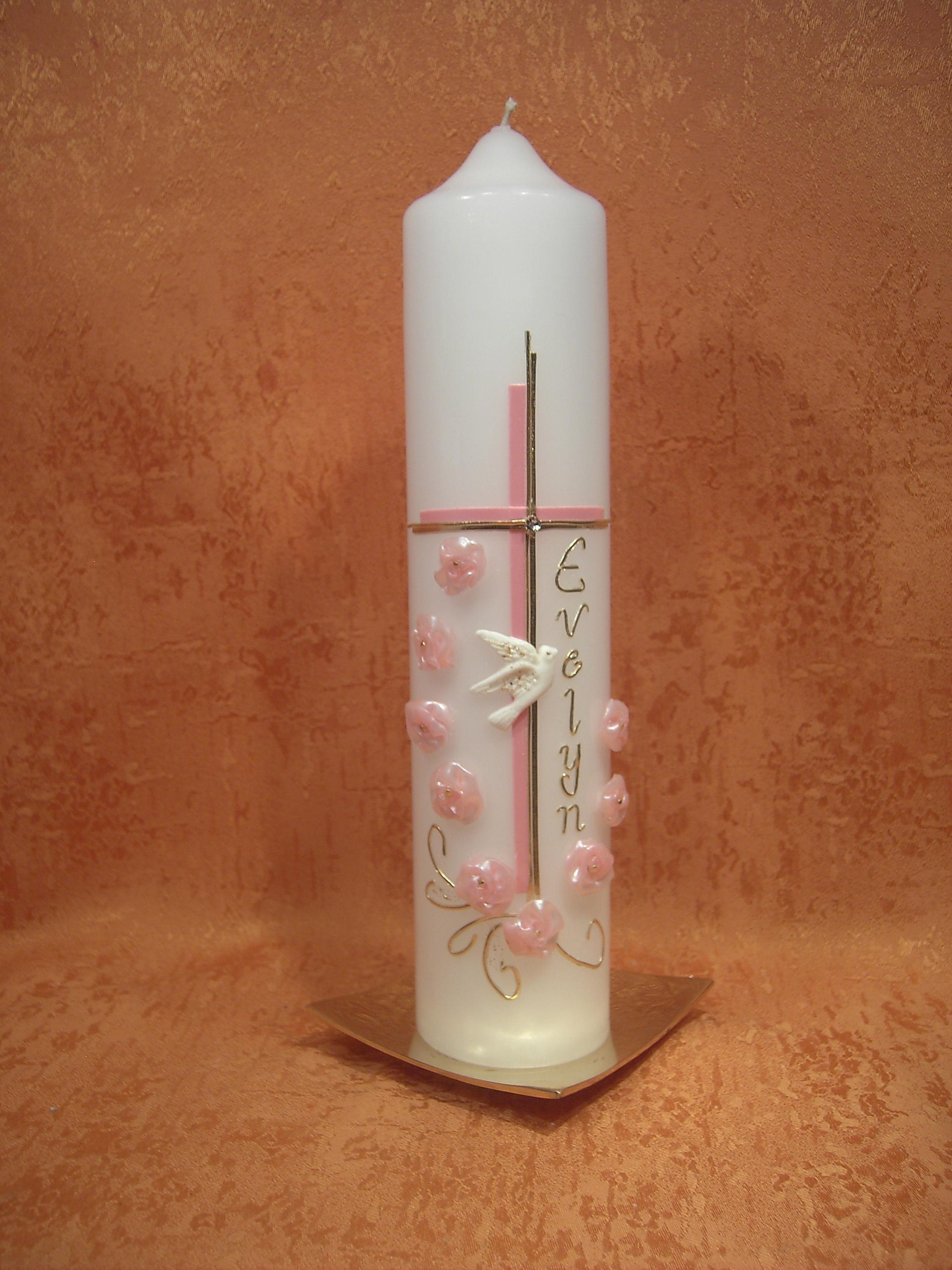 Christening Candle Girl Pink Dove Floret-rhinestones 159 - Etsy UK