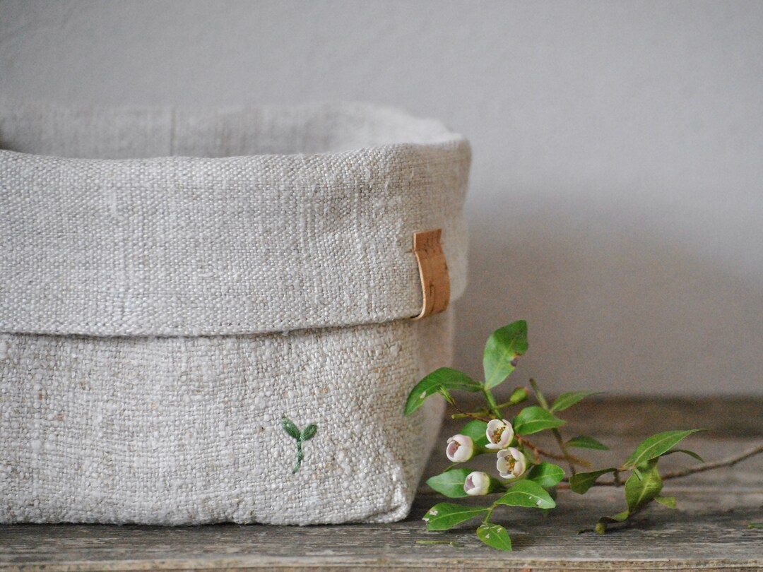 Linen Bread Basket Made of Natural Linen, Natural Storage Basket Made ...