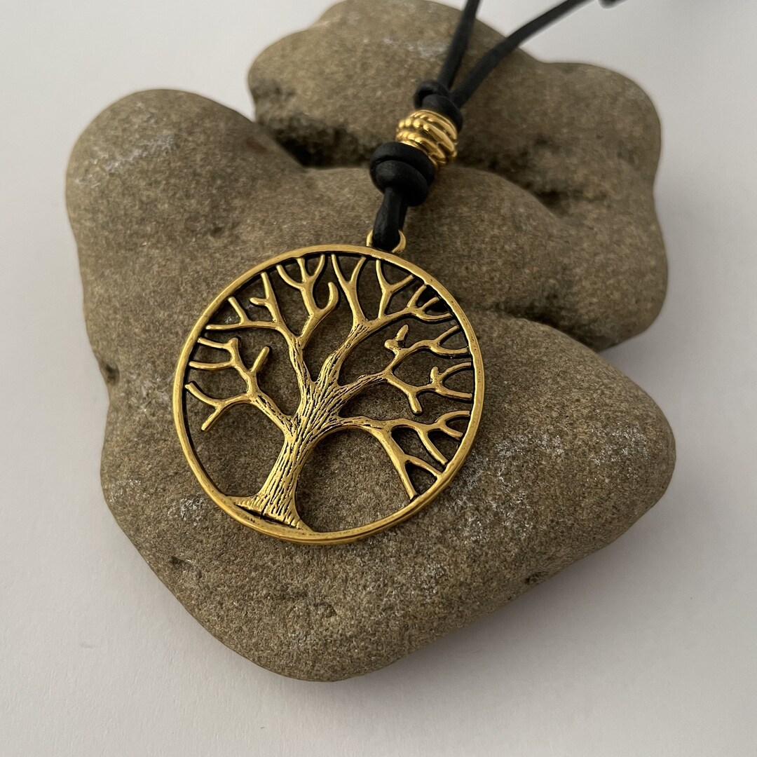 TREE OF LIFE Antique Gold Leather Necklace With Pendant and Ethnic ...