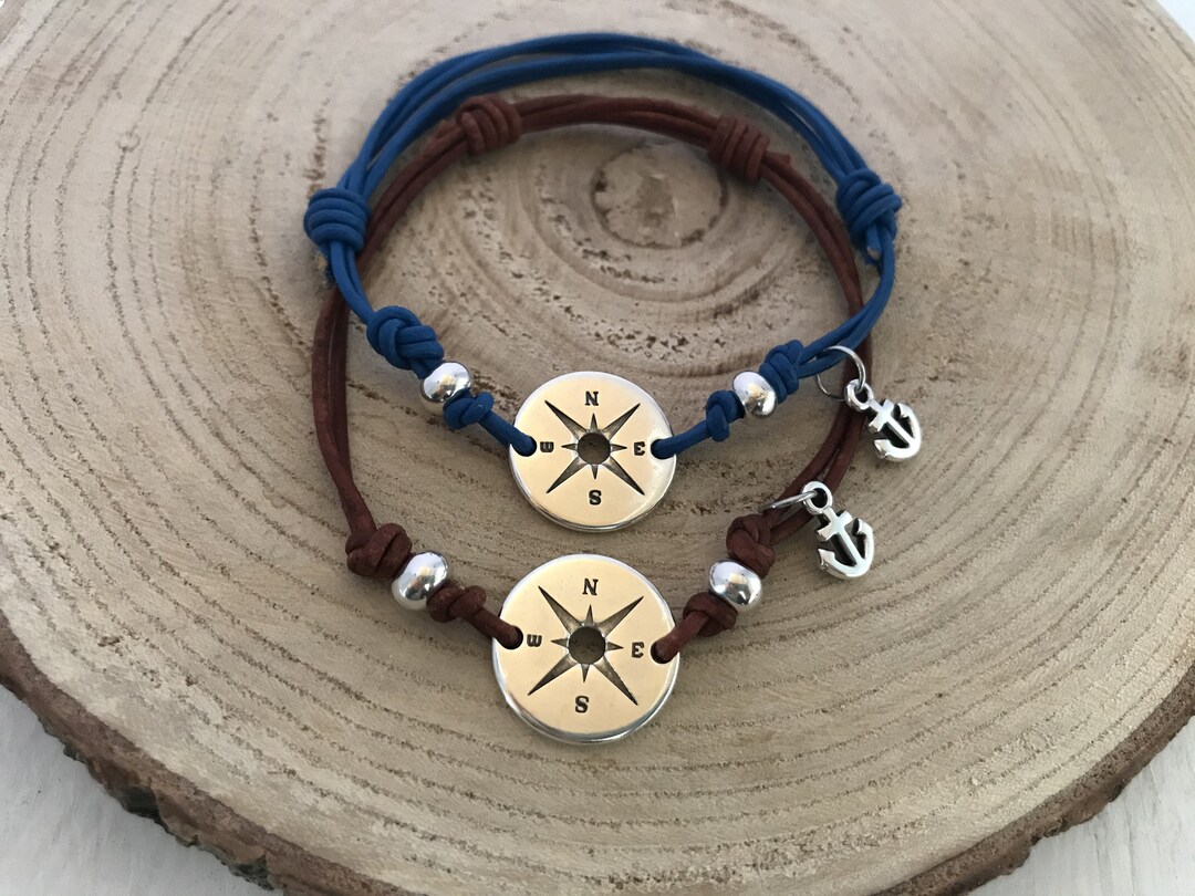 WINDROSE / COMPASS Leather Bracelet / Anklet With Anchor Pendant ...