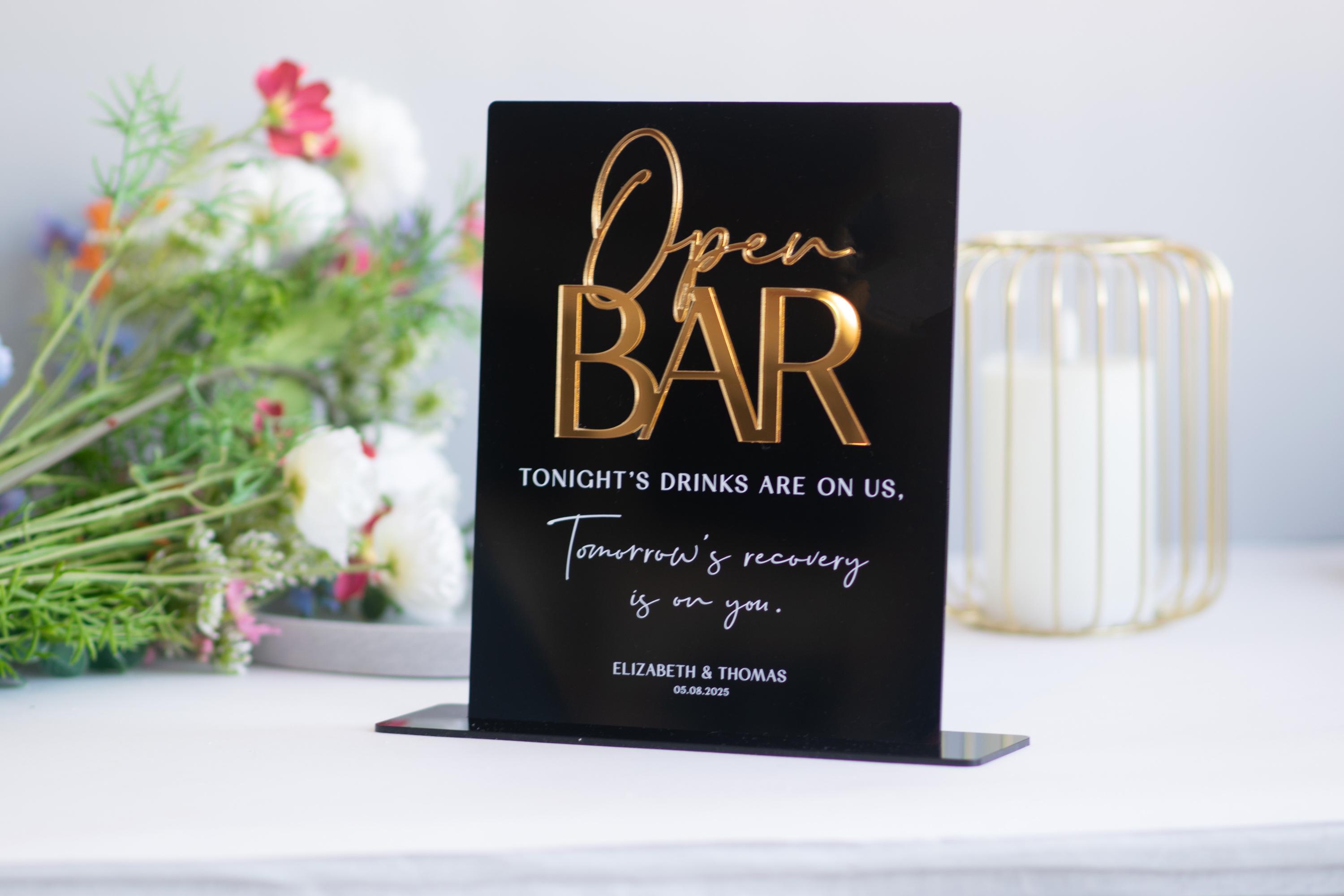 Open Bar Wedding Sign, Wedding Bar Sign, Acrylic Wedding Signs, Open ...