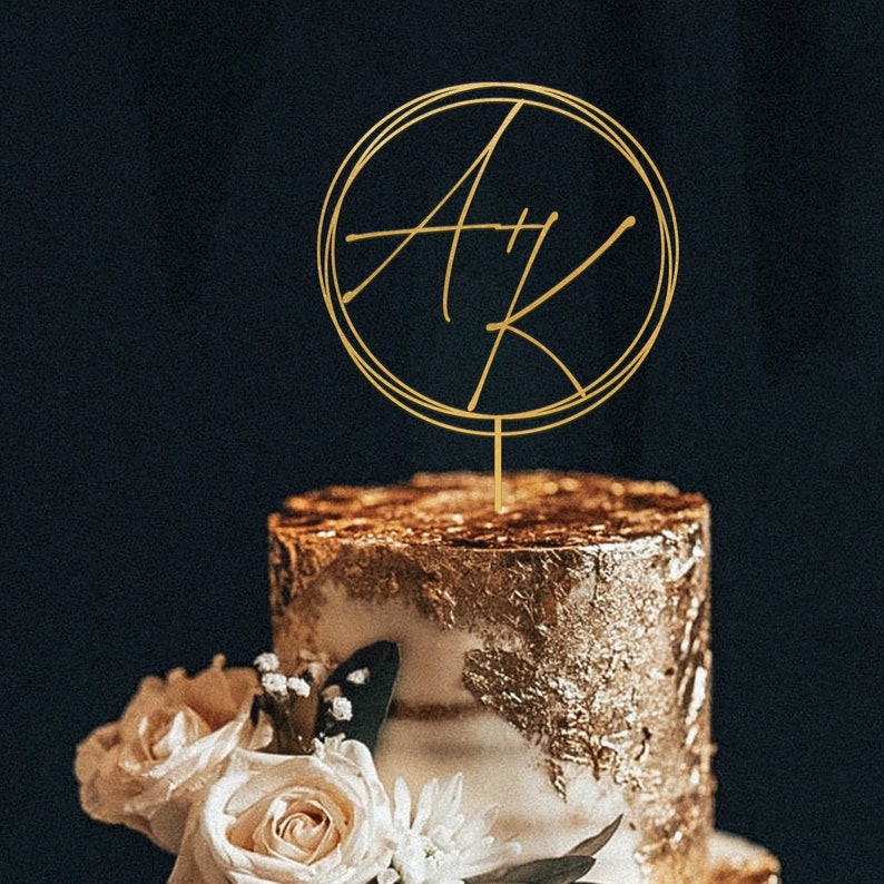 Gold Wedding Cake Topper Custom Monogram Custom Initials Cake - Etsy