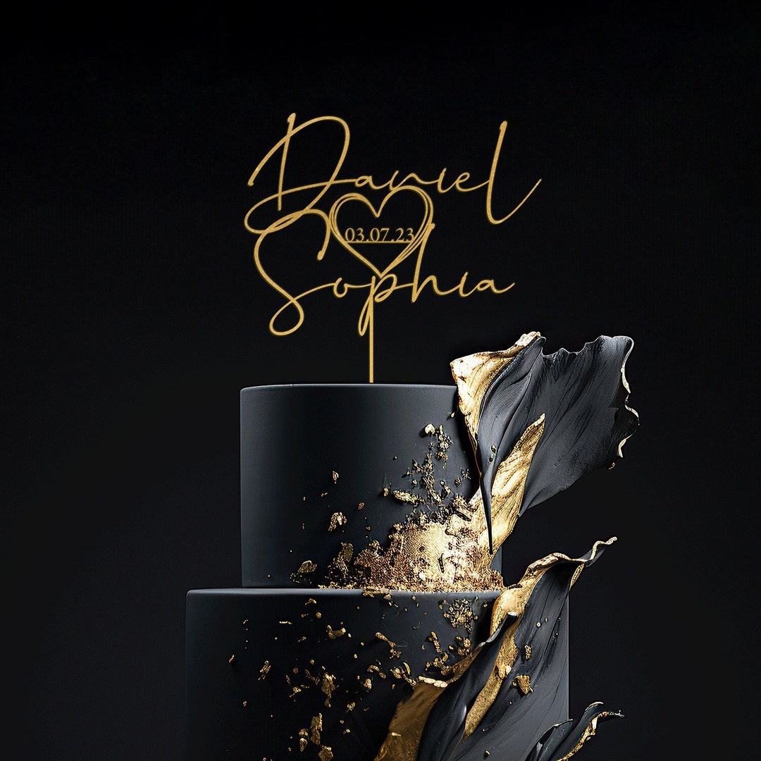 Cake Topper With Heart, Wedding Cake Topper With Heart and Date, Two ...