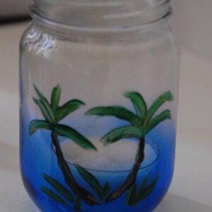 Mason Jar Blue Hand Painted Palm Trees - Etsy