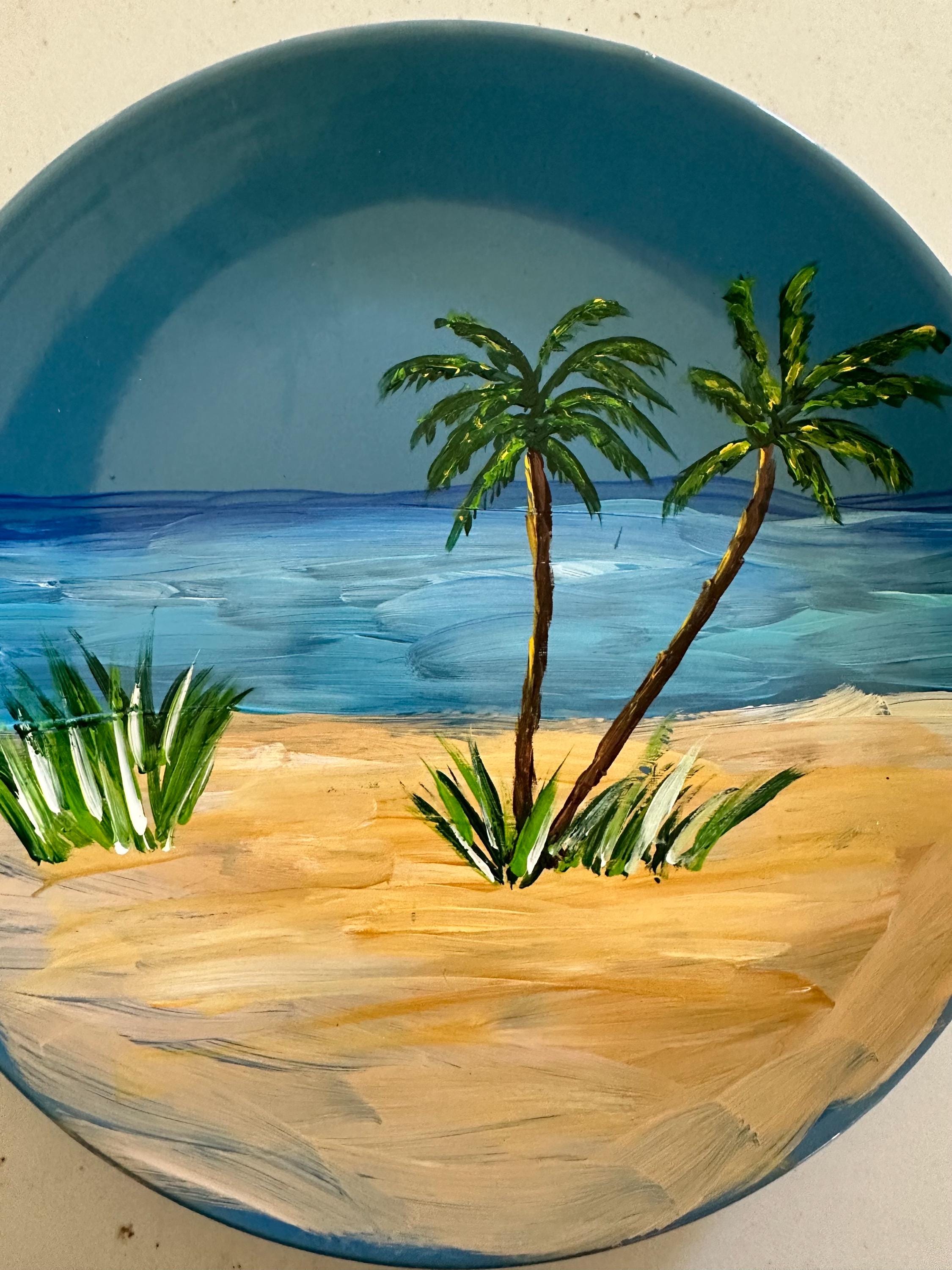 Hand-painted Stoneware Appetizer Plate - Tropical Beach Scene - Etsy