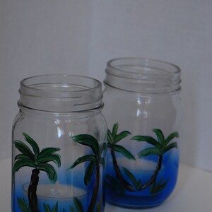 Mason Jar Blue Hand Painted Palm Trees - Etsy