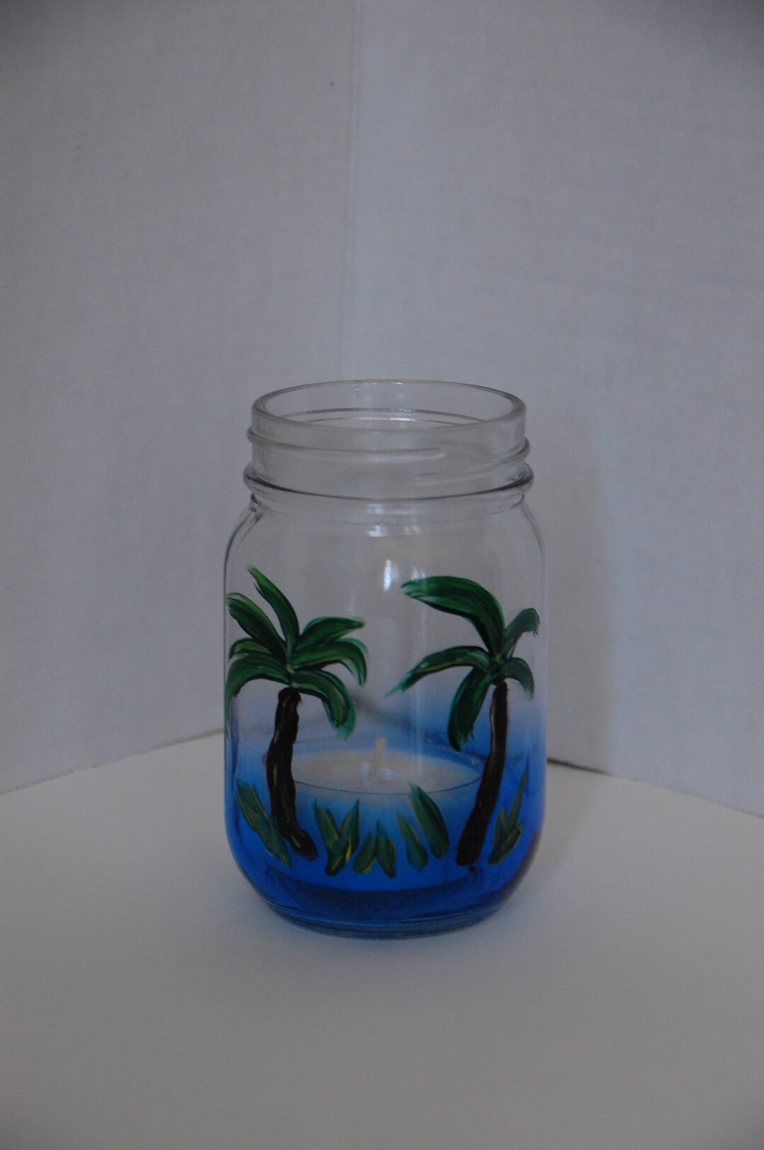 Mason Jar Blue Hand Painted Palm Trees - Etsy