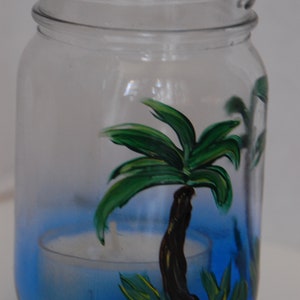 Mason Jar Blue Hand Painted Palm Trees - Etsy