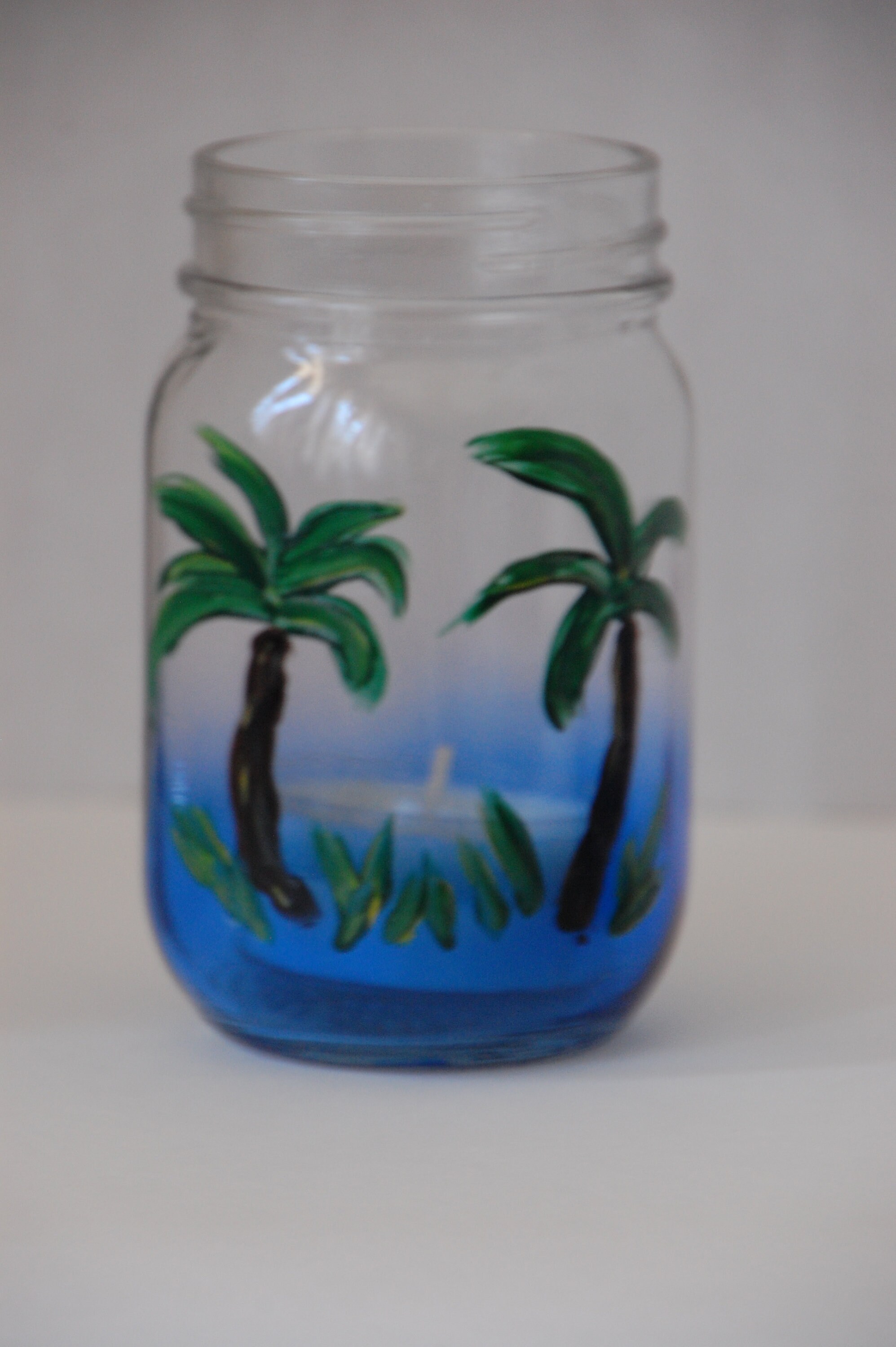 Mason Jar Blue Hand Painted Palm Trees - Etsy