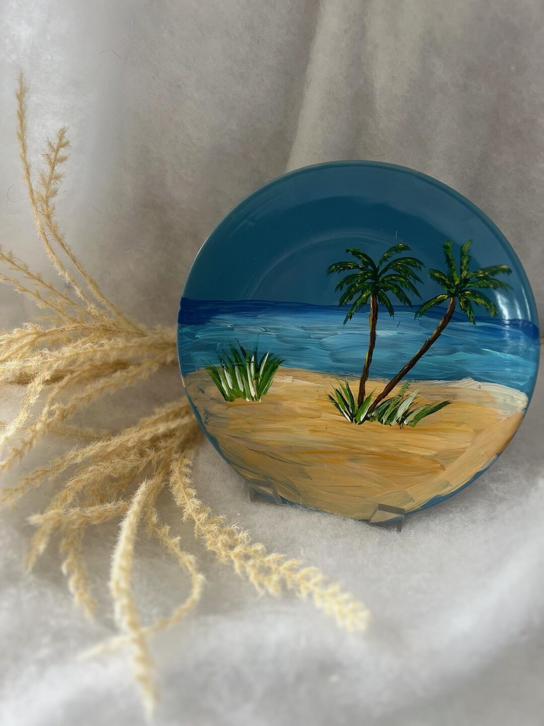 Hand-painted Stoneware Appetizer Plate - Tropical Beach Scene - Etsy