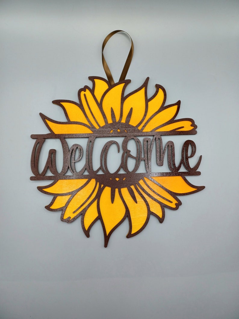 Sunflower Welcome Sign, Front Door Sign, Welcome Door Hanger ...