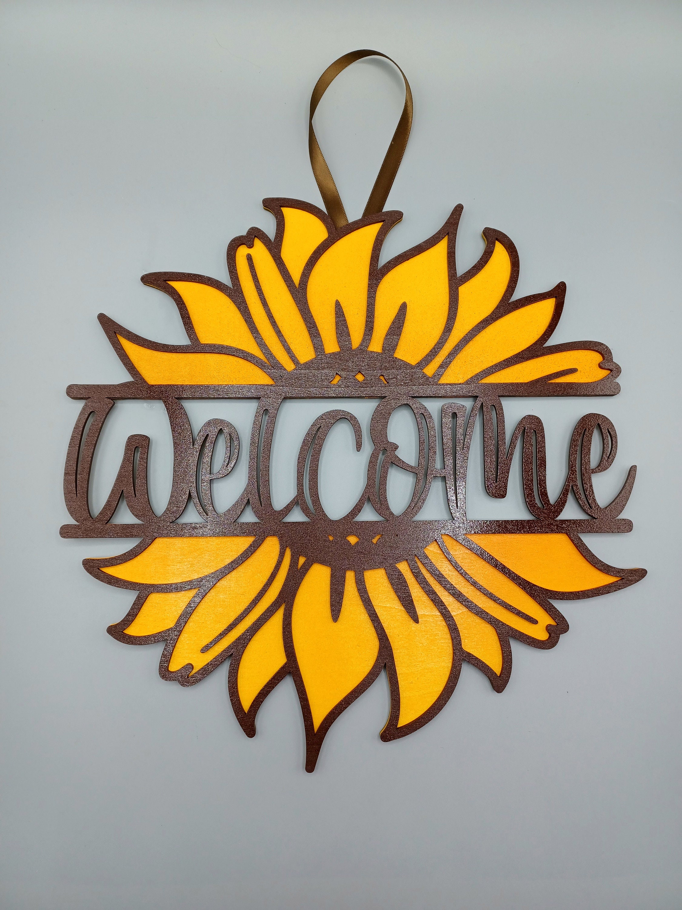 Sunflower Welcome Sign, Front Door Sign, Welcome Door Hanger ...
