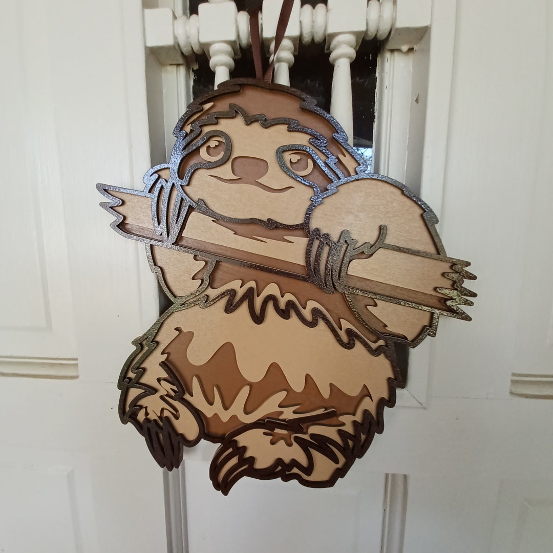 Sloth Hanging From Tree, 3 Layers Burch Wood, Sloth Sign, Wild Animal ...