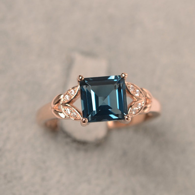 London Blue Topaz Ring Rose Gold Ring Square Cut Gemstone Ring - Etsy