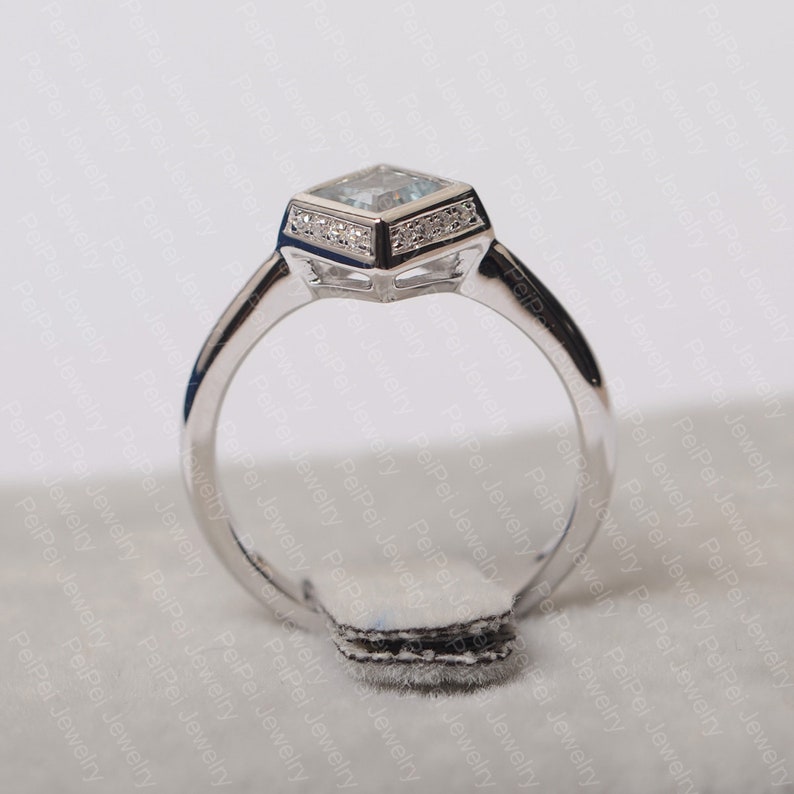 Aquamarine Ring Square Cut White Gold Engagement Ring for - Etsy