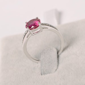 Ruby Ring Round Cut Sterling Silver Engagement Ring July Birthstone ...