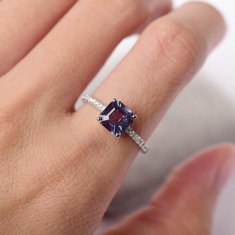 Elegant Asscher Cut Alexandrite Engagement Ring Color Changing June ...