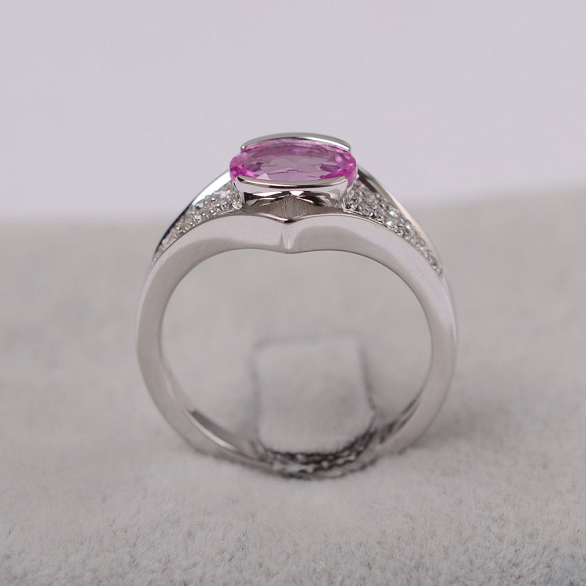 Pink Sapphire Ring Oval Cut Pink Stone Ring Silver Wedding - Etsy