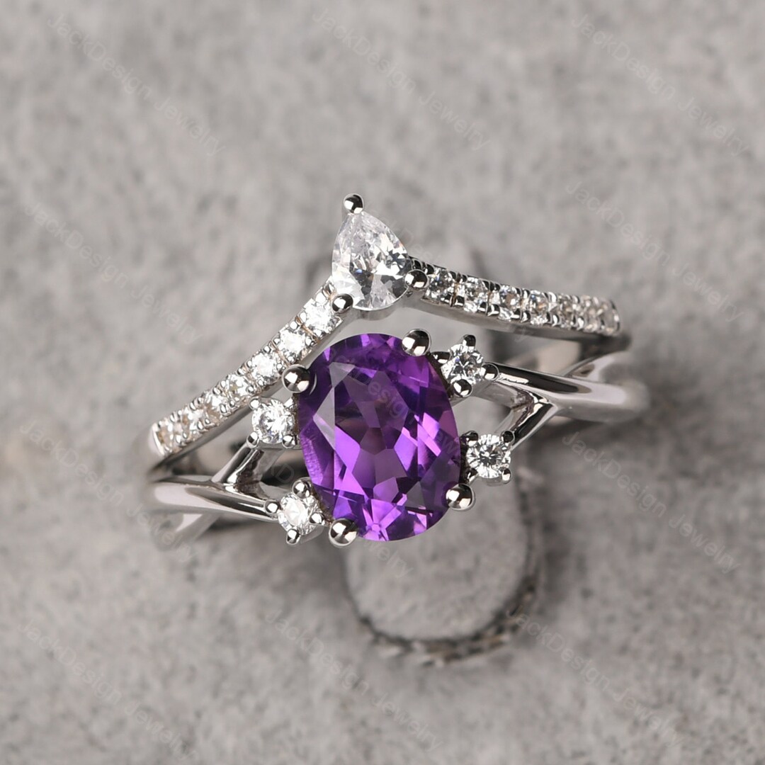 Amethyst Ring Sets Sterling Silver Oval Cut Engagement Ring Sets ...